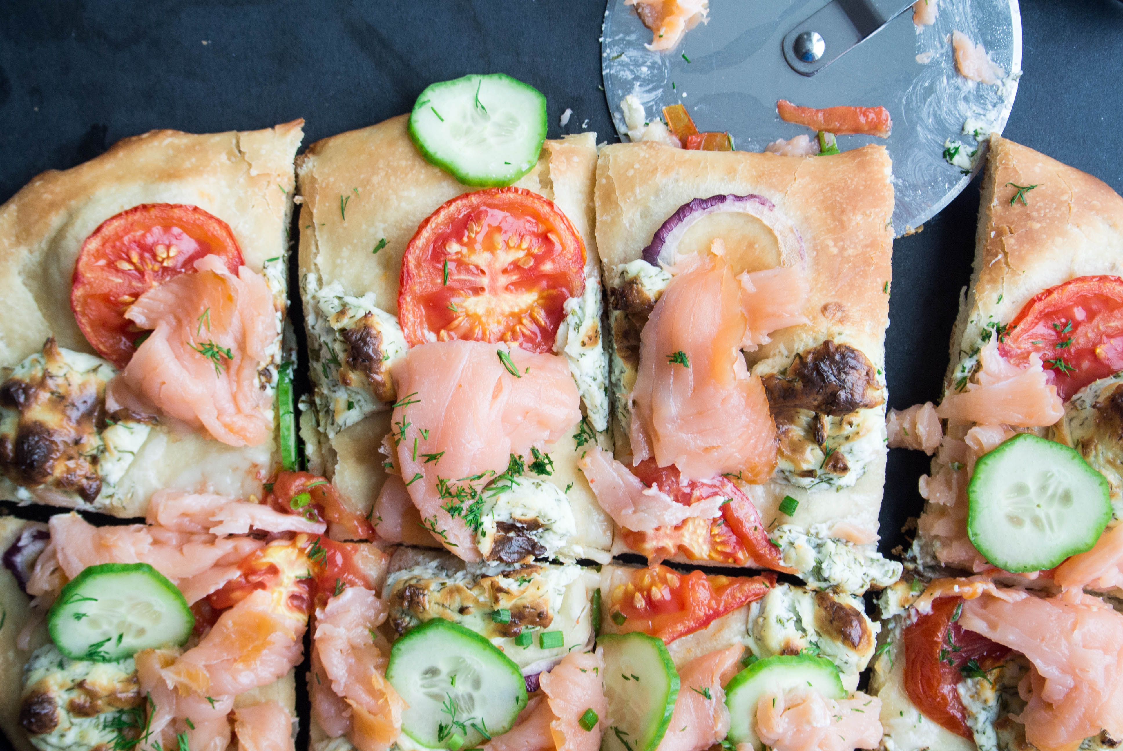 Smoked Salmon & Herbed Cream Cheese Focaccia